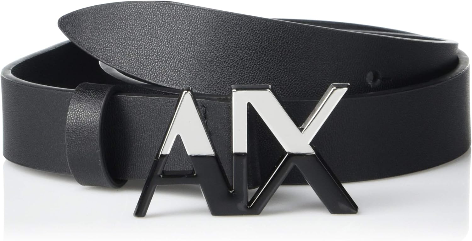 AX Armani Exchange Women's Silver Ax Initial Skinny Black Belt at ...