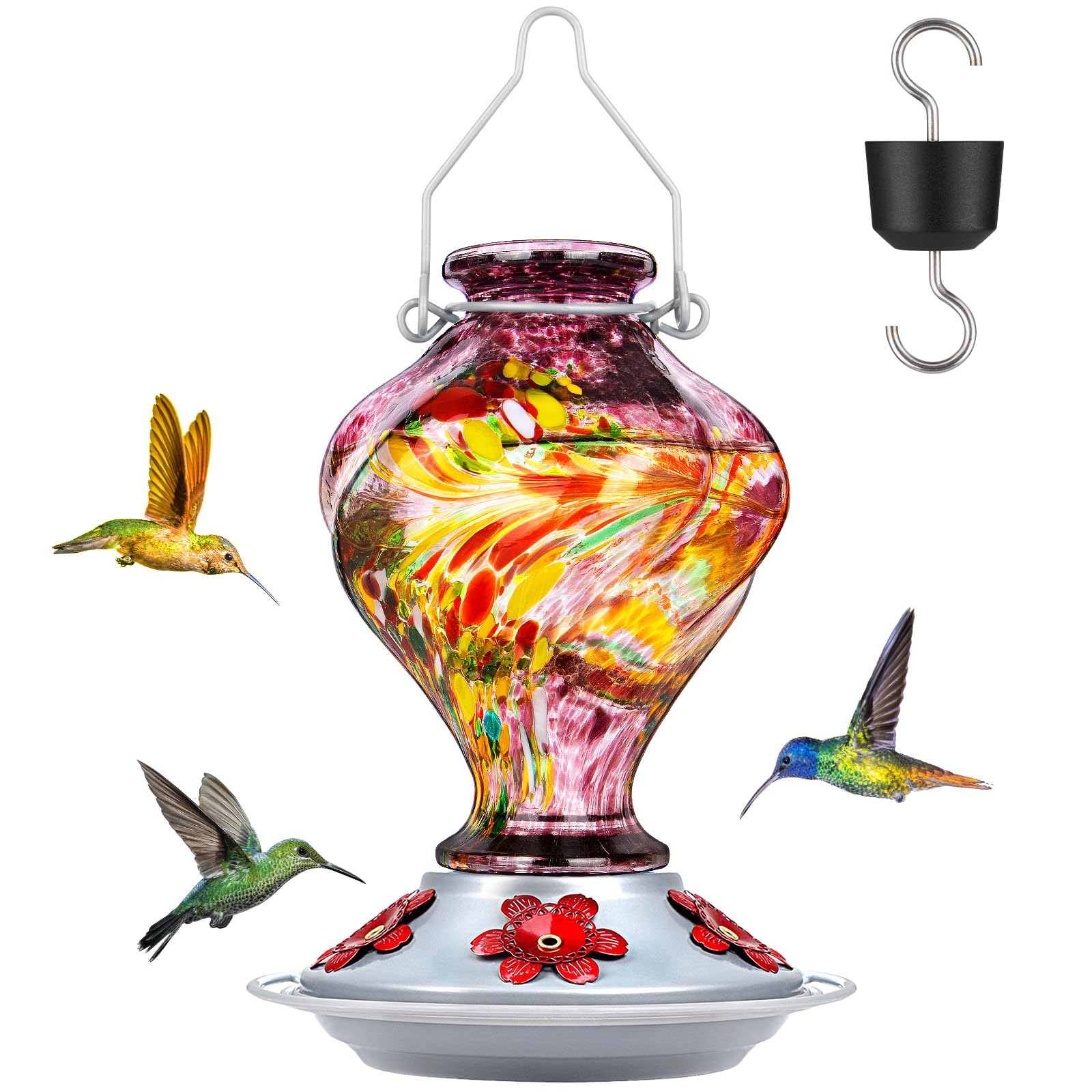 Hummingbird Feeders for Outdoors Hanging, BOLITE Glass Hummingbird ...