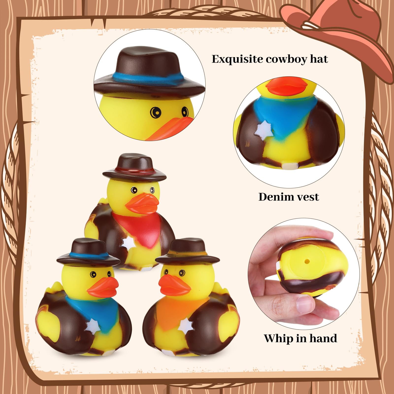 Jerify Cowboy Rubber Duck with Cowboy Hat 2 Inch Cute Duck Bath Toy for ...
