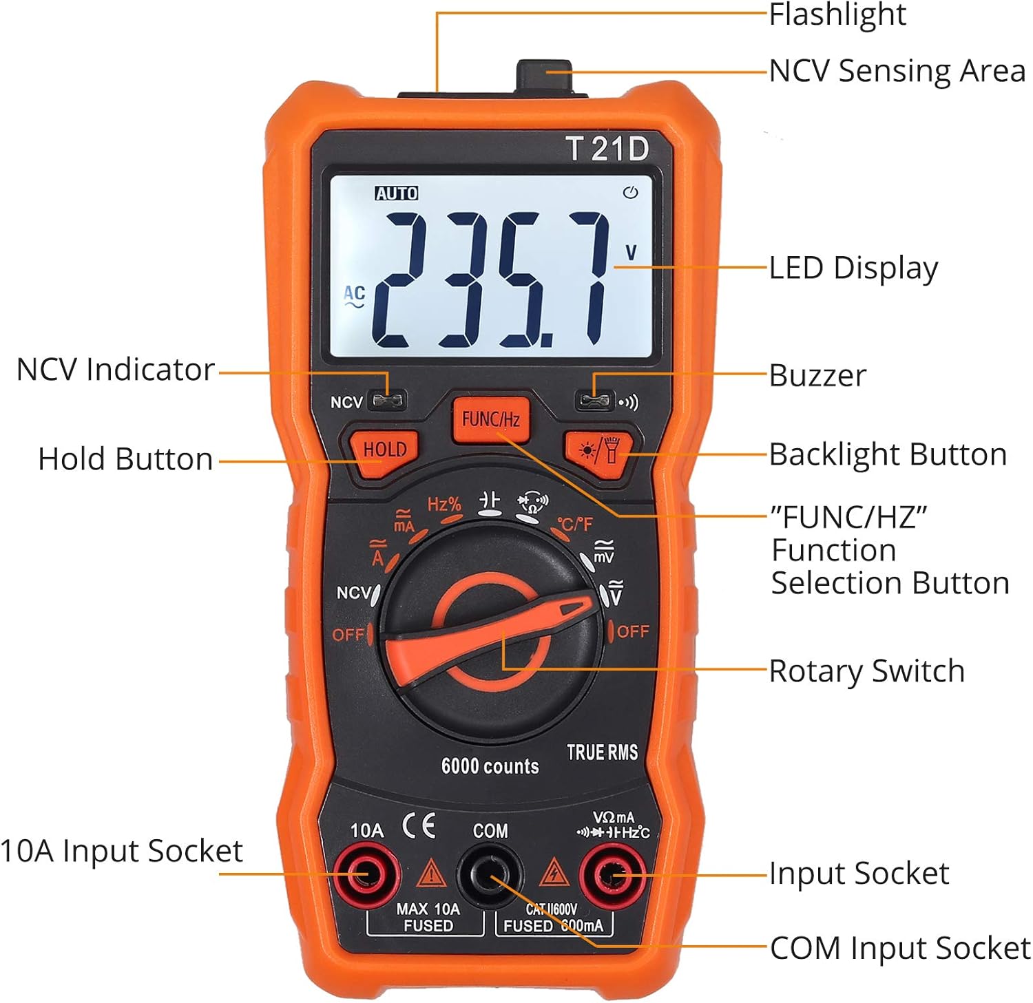 Proster Digital Multimeter 6000 Counts TRMS Auto Range NCV Detector DC ...