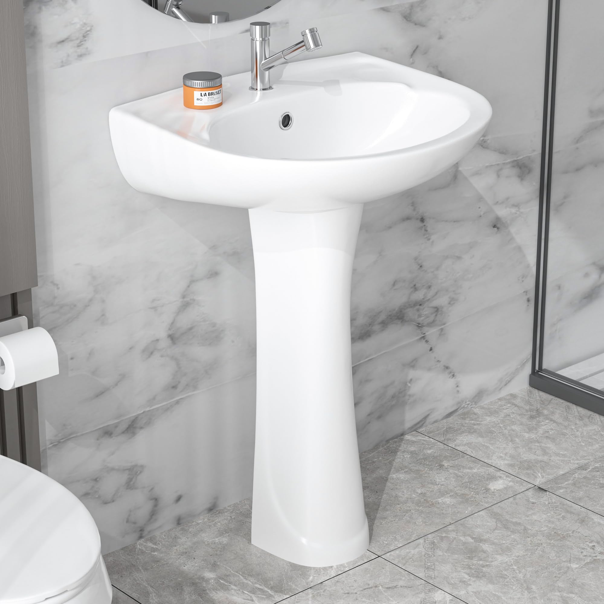 HOMLYLINK Pedestal Sink White 1 Hole, 20 x 17 Inch Bathroom Pedestal ...