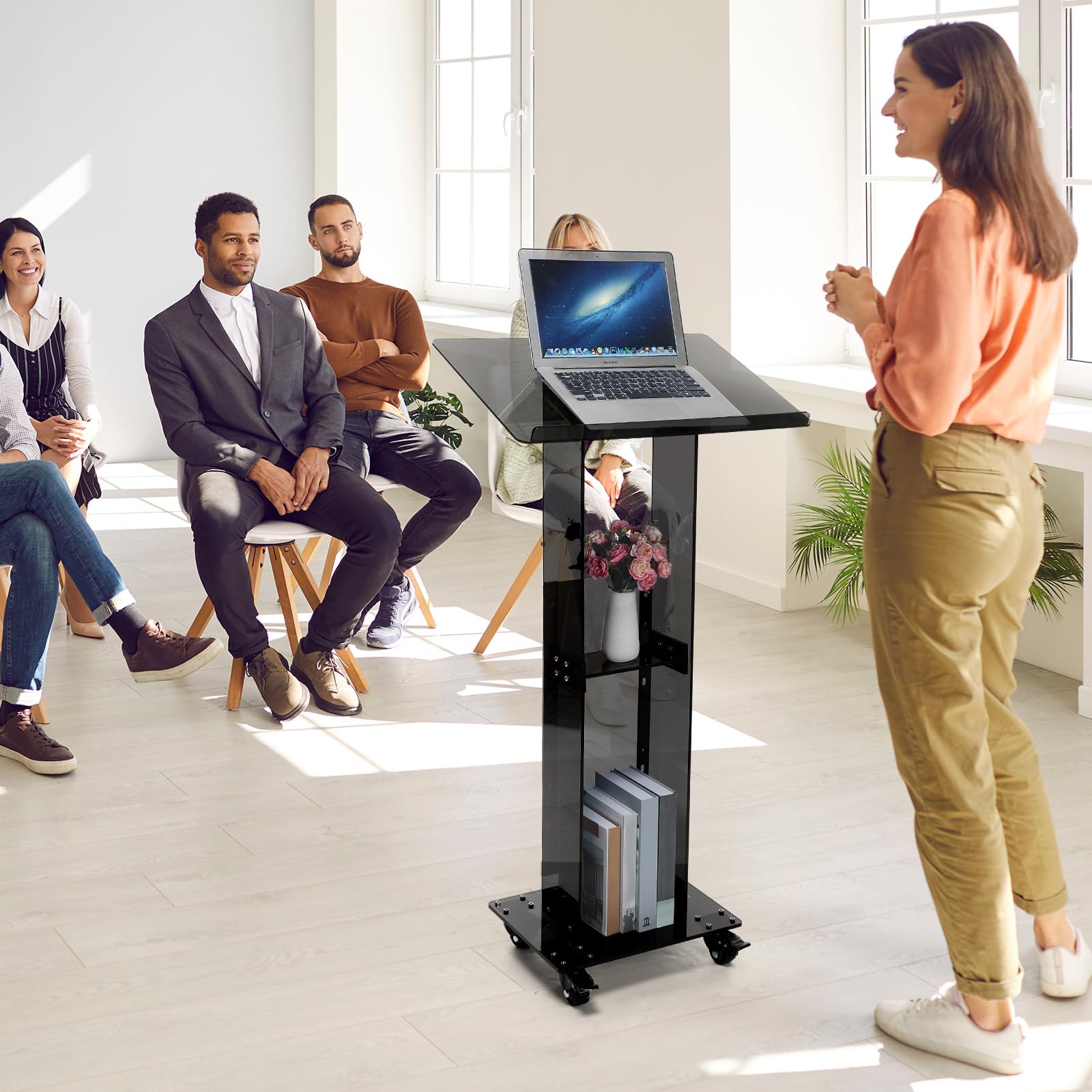 Mua Acrylic Podium Stand with Lockable Wheels 47" Clear Podium Lectern ...