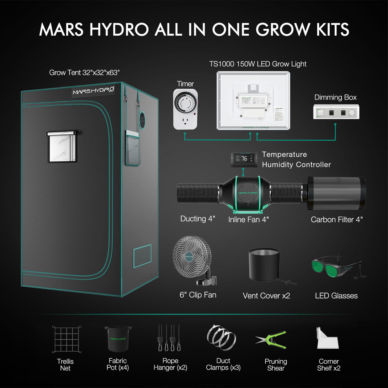 Mua Mars Hydro TS1000 Grow Tent Complete Set LED Grow Lamp 150 W 80 x ...