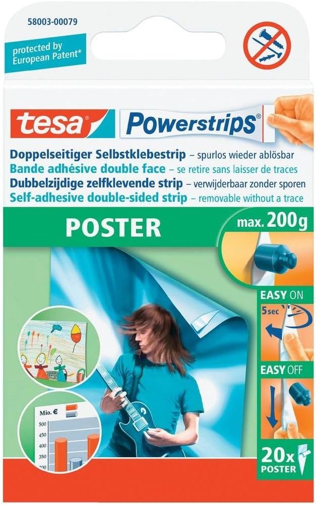 tesa Powerstrips POSTER - Double-Sided Adhesive Strip for Posters ...