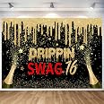 Amazon.com : Sensfun Drippin Swag 16 Birthday Backdrop Boys Black Gold ...