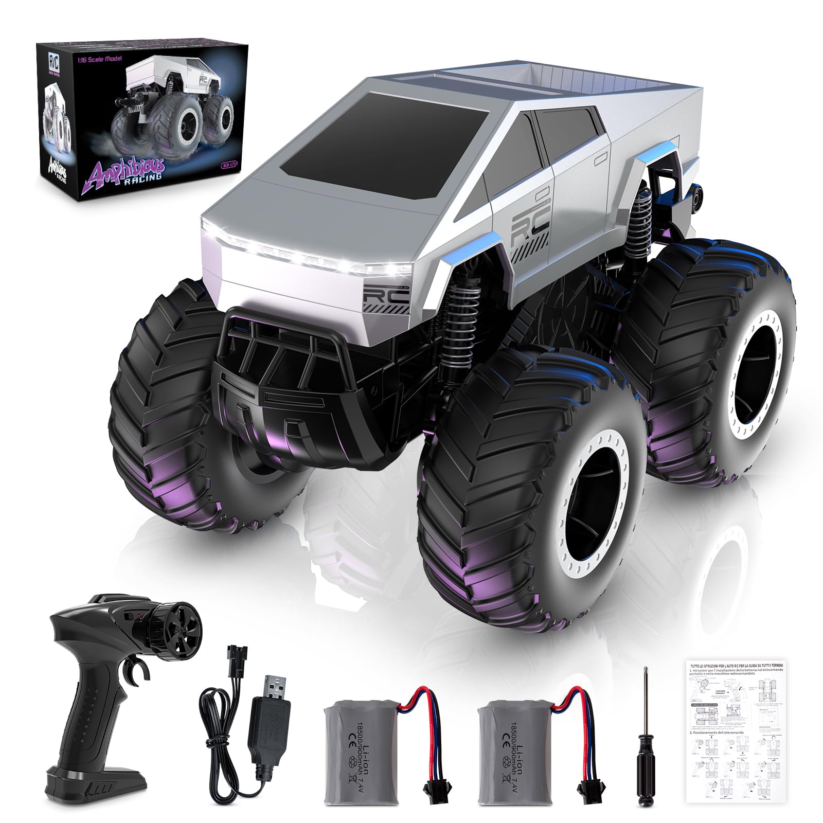 1:16 Remote Control Monster Truck, 2.4GHz Waterproof Cyber Truck Toy ...