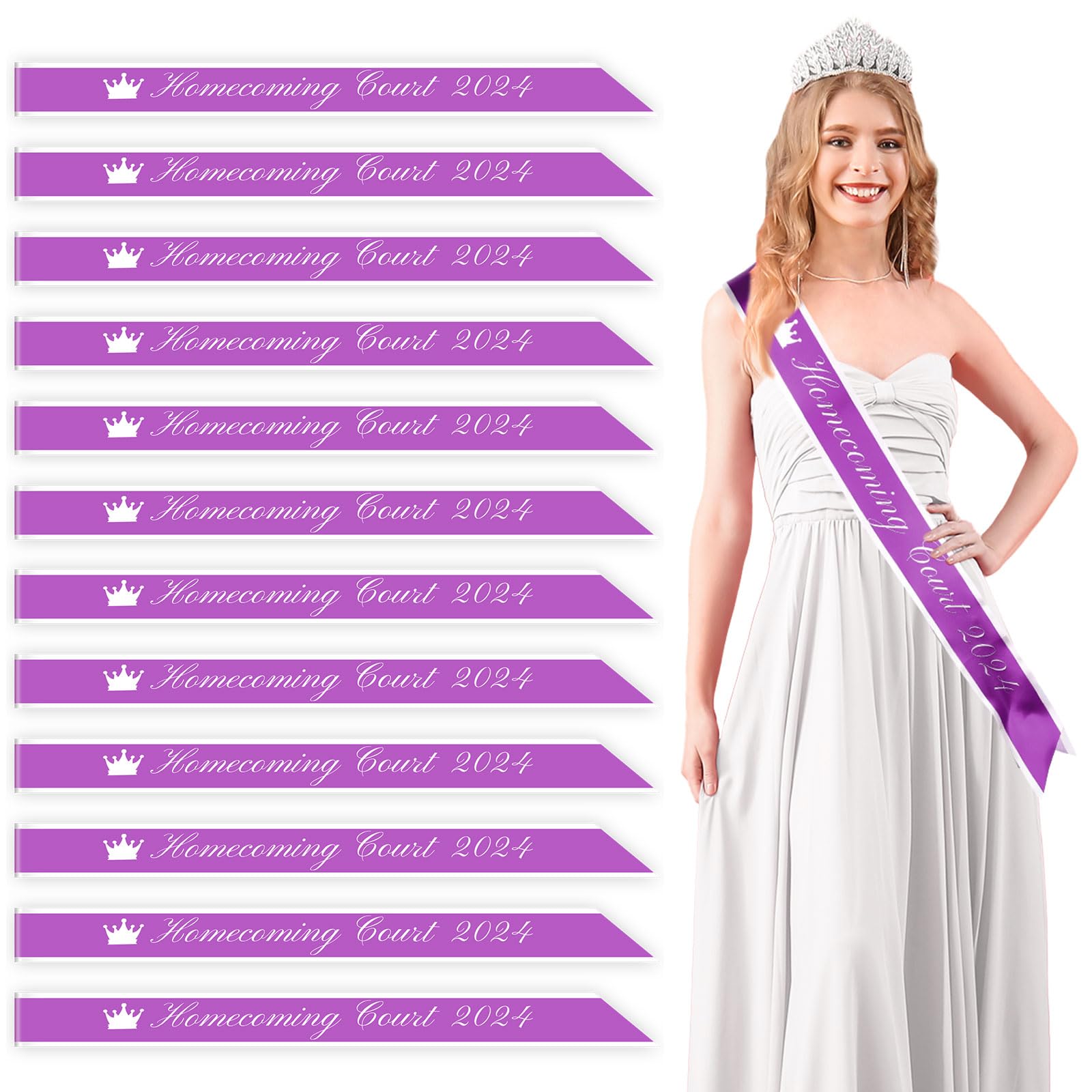 Lasnten 12 Packs Homecoming Court 2024 Sash 72 Inches x 4 Inches Satin ...