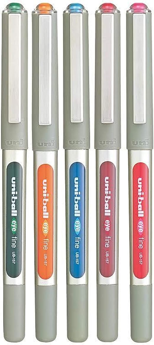 Uni-Ball UB-157 Eye Rollerball Pen Set - Pack of 5 Swatch Colours ...