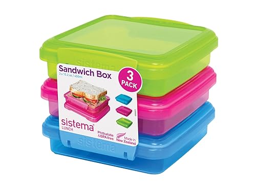 Sistema Lunch Sandwich Box, 450 ml - Assorted Colours, Pack of 3 ...