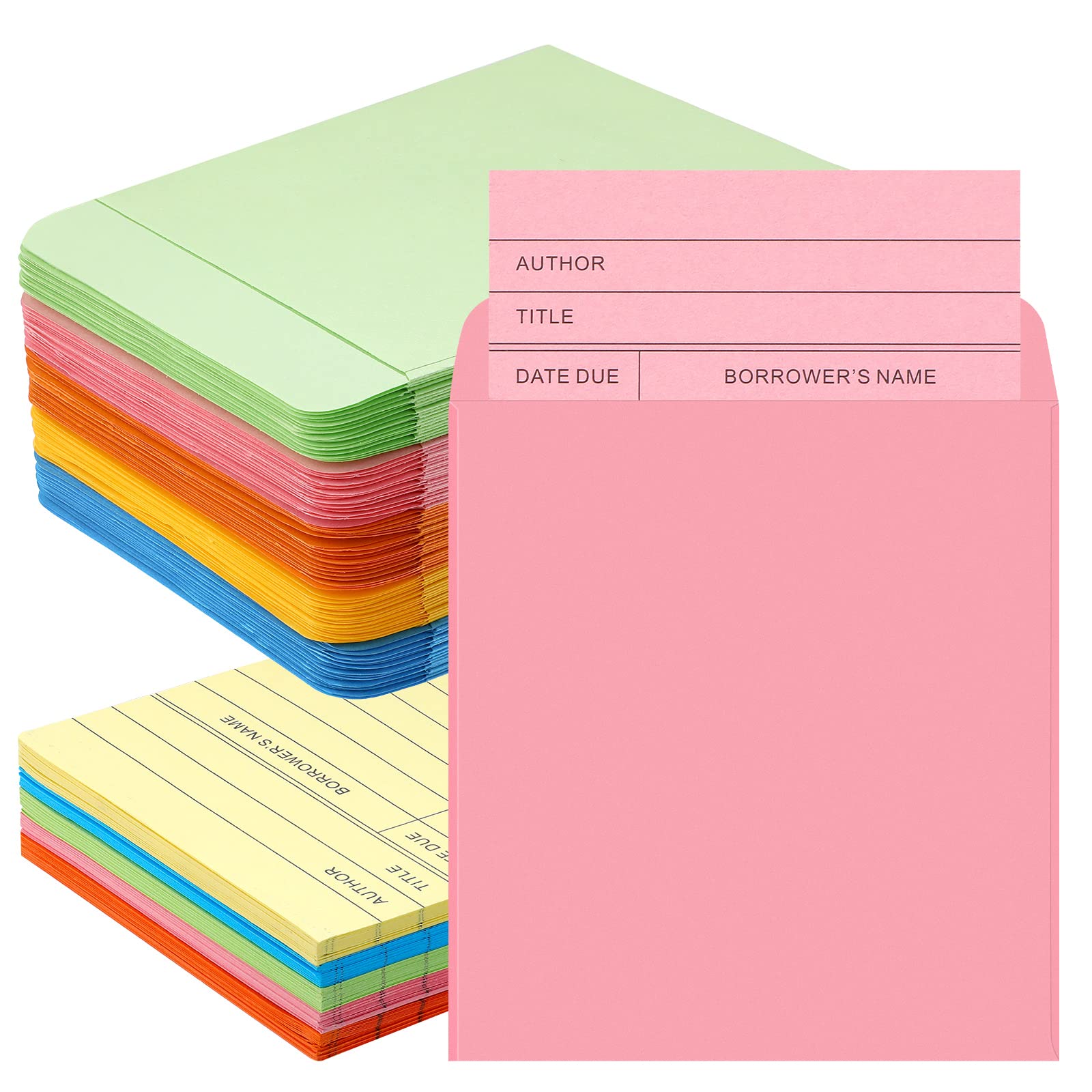 200 Pcs Library Pocket Envelopes and Books Cards Include 100 Self ...