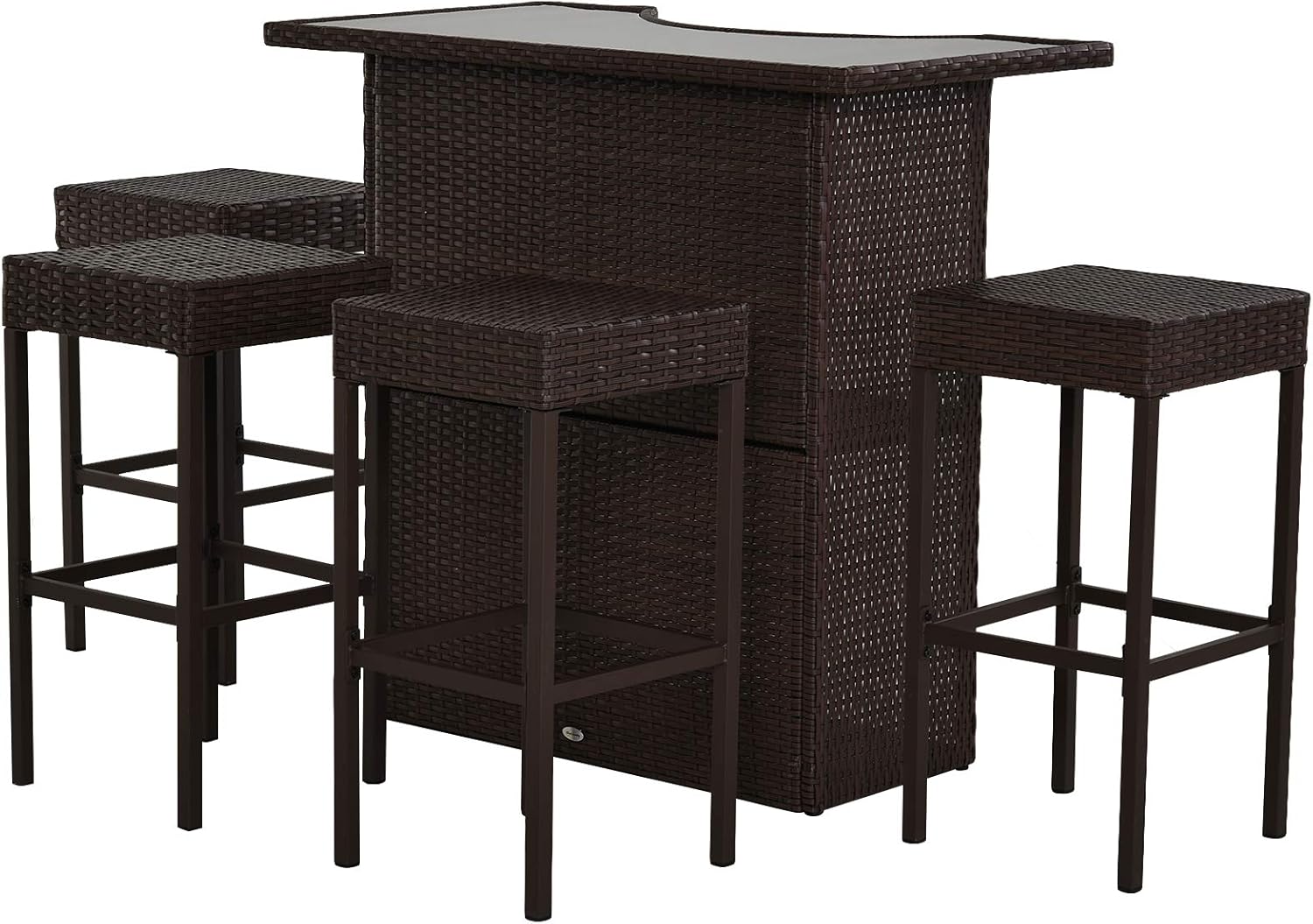 Outsunny 5pcs Rattan Bar Set Garden Dining Set Wicker Barstool and ...