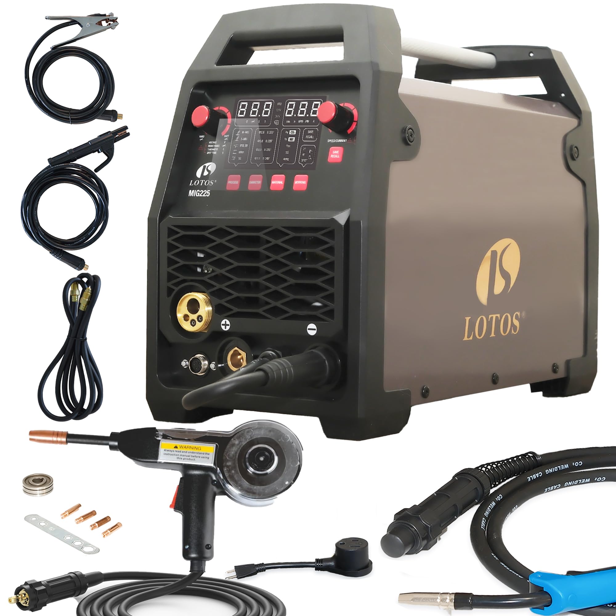 LOTOS MIG225SP MIG Welder with Aluminum Spool Gun, 225A 110/220V, 6 in ...
