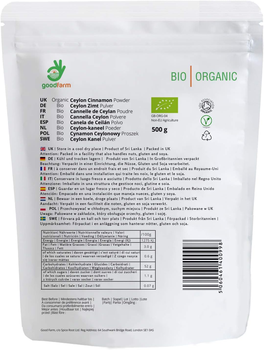 GoodFarm Organic Ceylon Cinnamon Powder 500g – Premium Quality ...