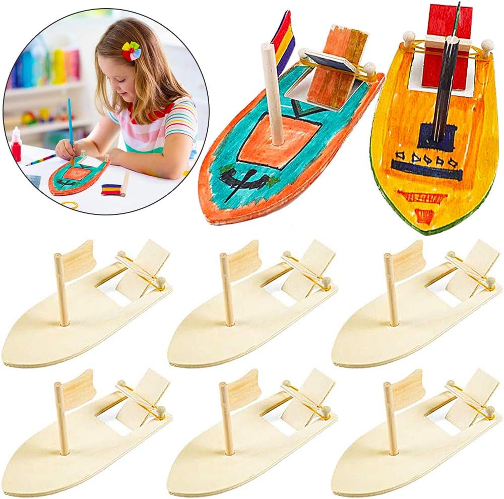 BESTZY 8 Pcs DIY wooden sailboat,DIY wooden children’s toy ship,Kids ...