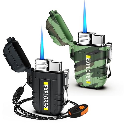 Torch Lighter, 2 Pack Butane Lighter, Windproof Outdoor Gas Lighter ...