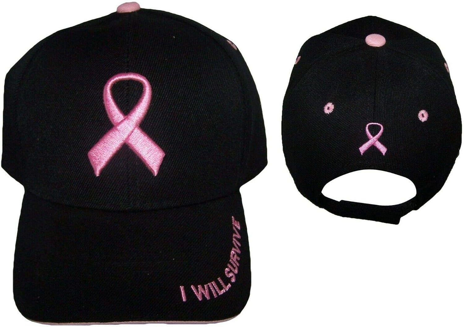 Breast Cancer Awareness Pink Ribbon Baseball Caps Embroidered - Black ...