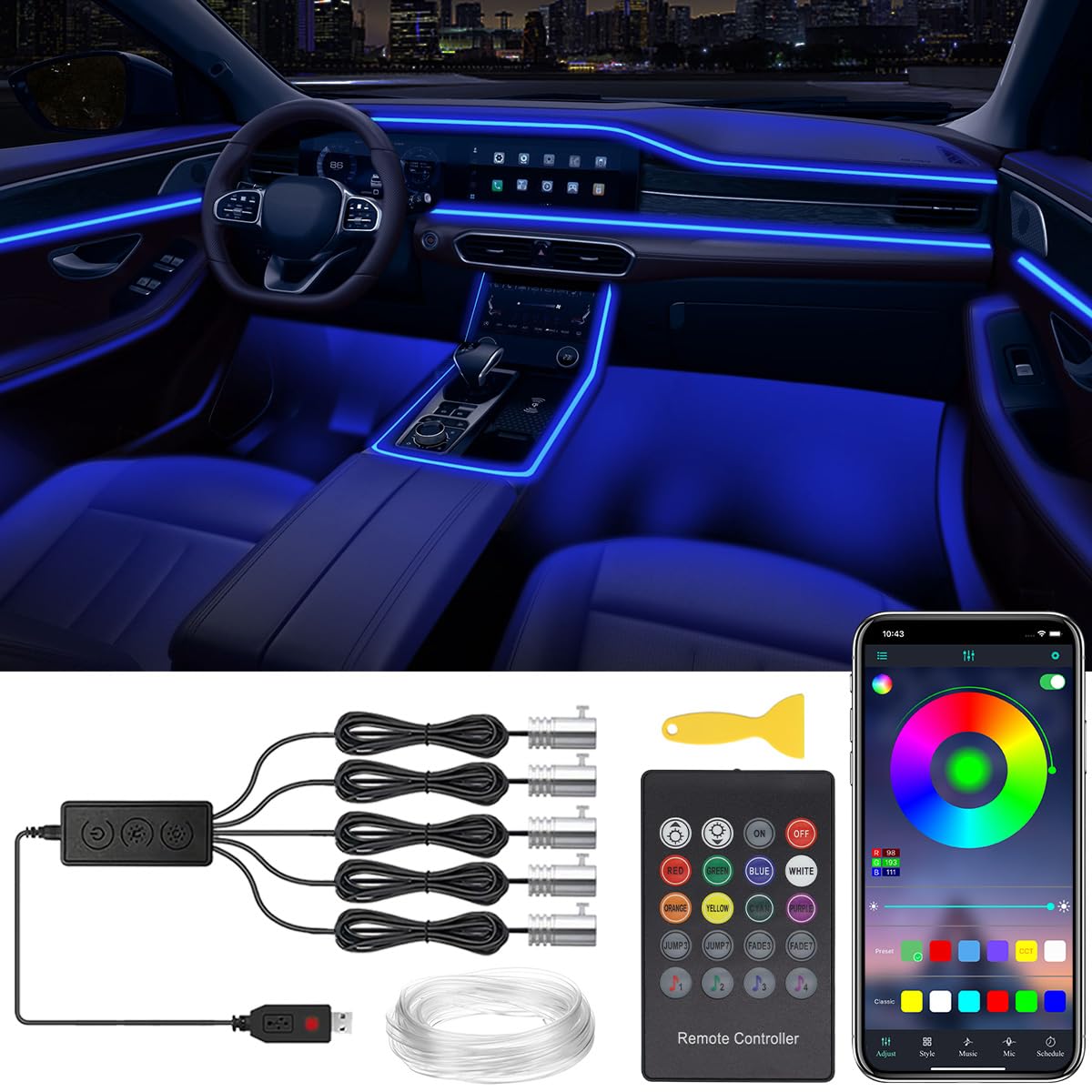 Mua Interior Car Lights, 5 In 1 RGB Car LED Lights with Wireless APP/RF ...
