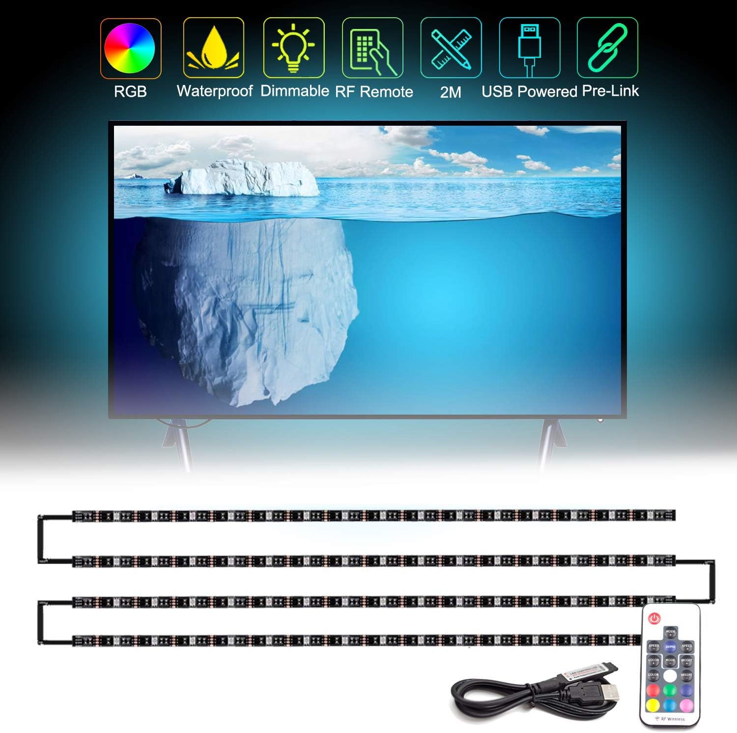 WOWLED 2M LED TV Backlight, USB Bias Lighting with Multi Colors for 40 ...