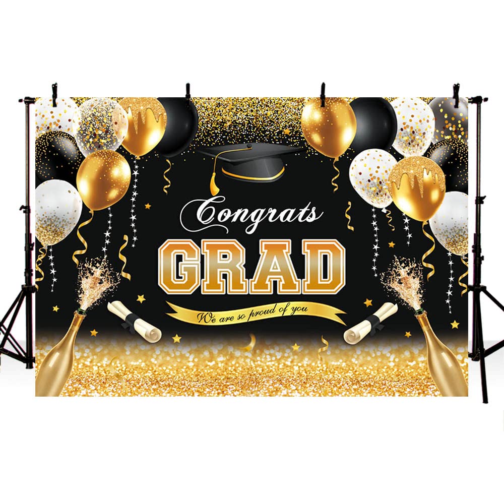 AIBIIN 7x5ft Congrats Grad Backdrop Black and Gold Graduation Party ...