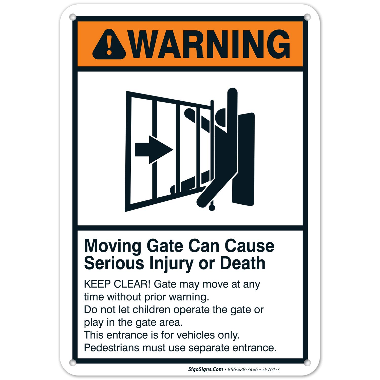 Moving Gate Sign Moving Gate Can Cause Serious Injury or Death, 10x7 ...