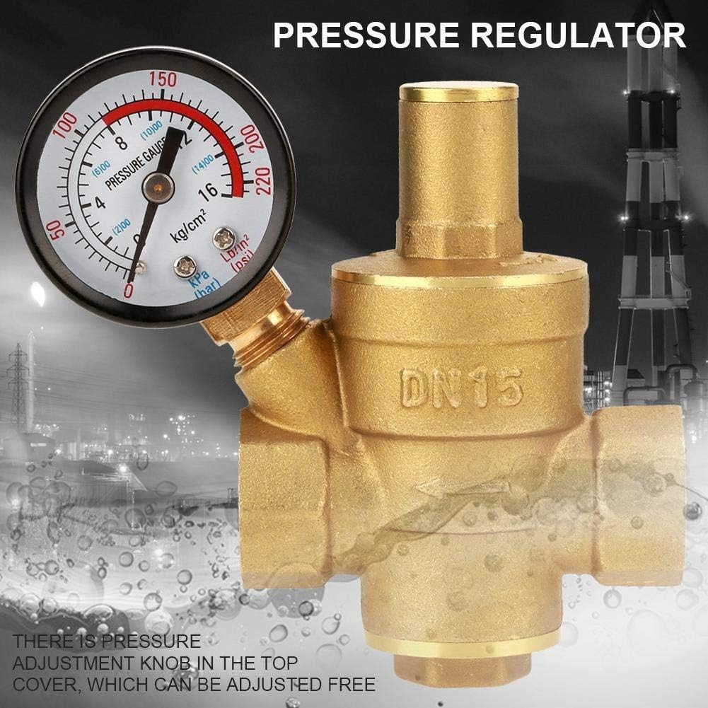 Pressure Regulator – DN15 Brass Adjustable Water Pressure Regulator Reducer with Gauge Meter ...