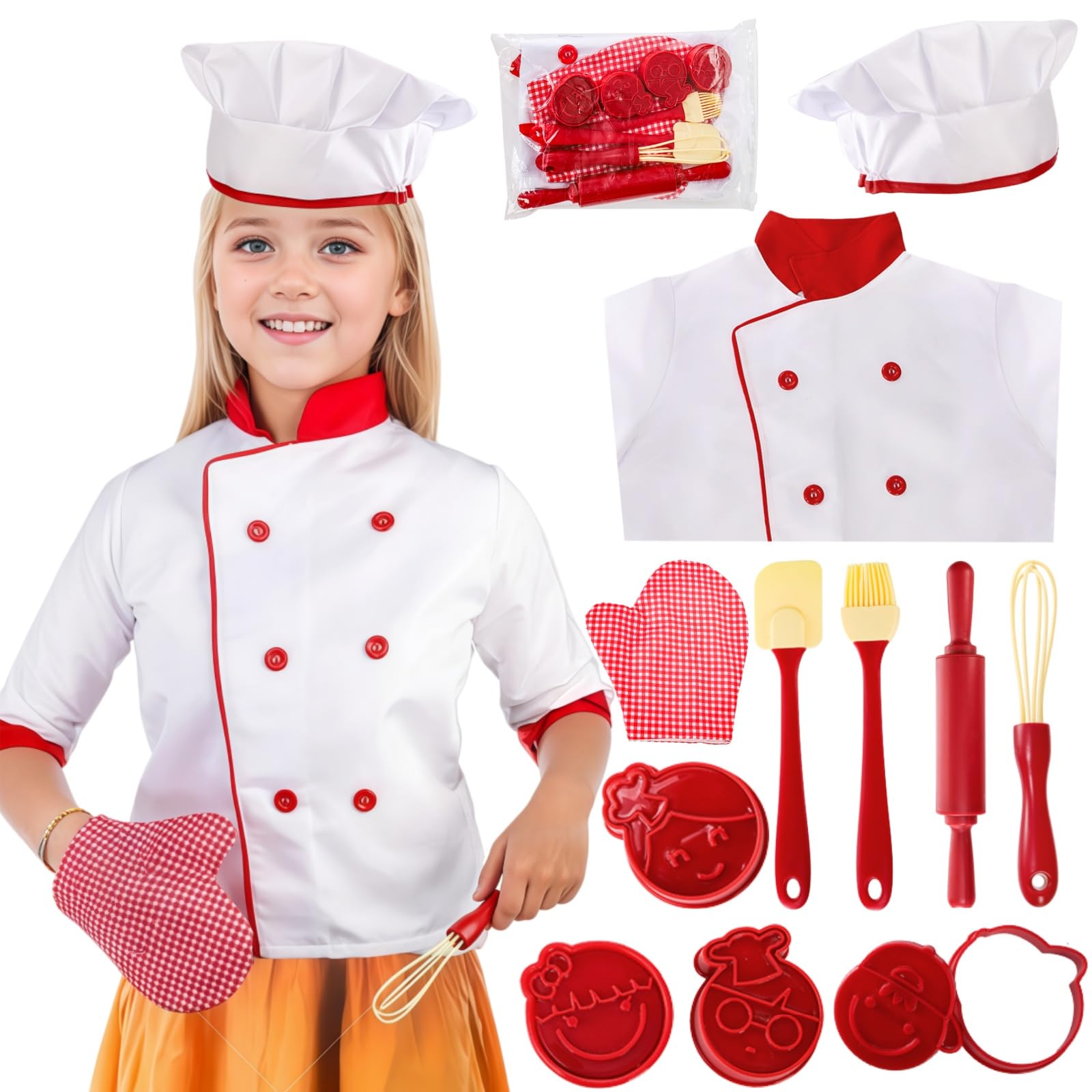 Noamus 11 Pcs Kid Chef Role Play Costume Set, Pretend Chef Outfit with ...