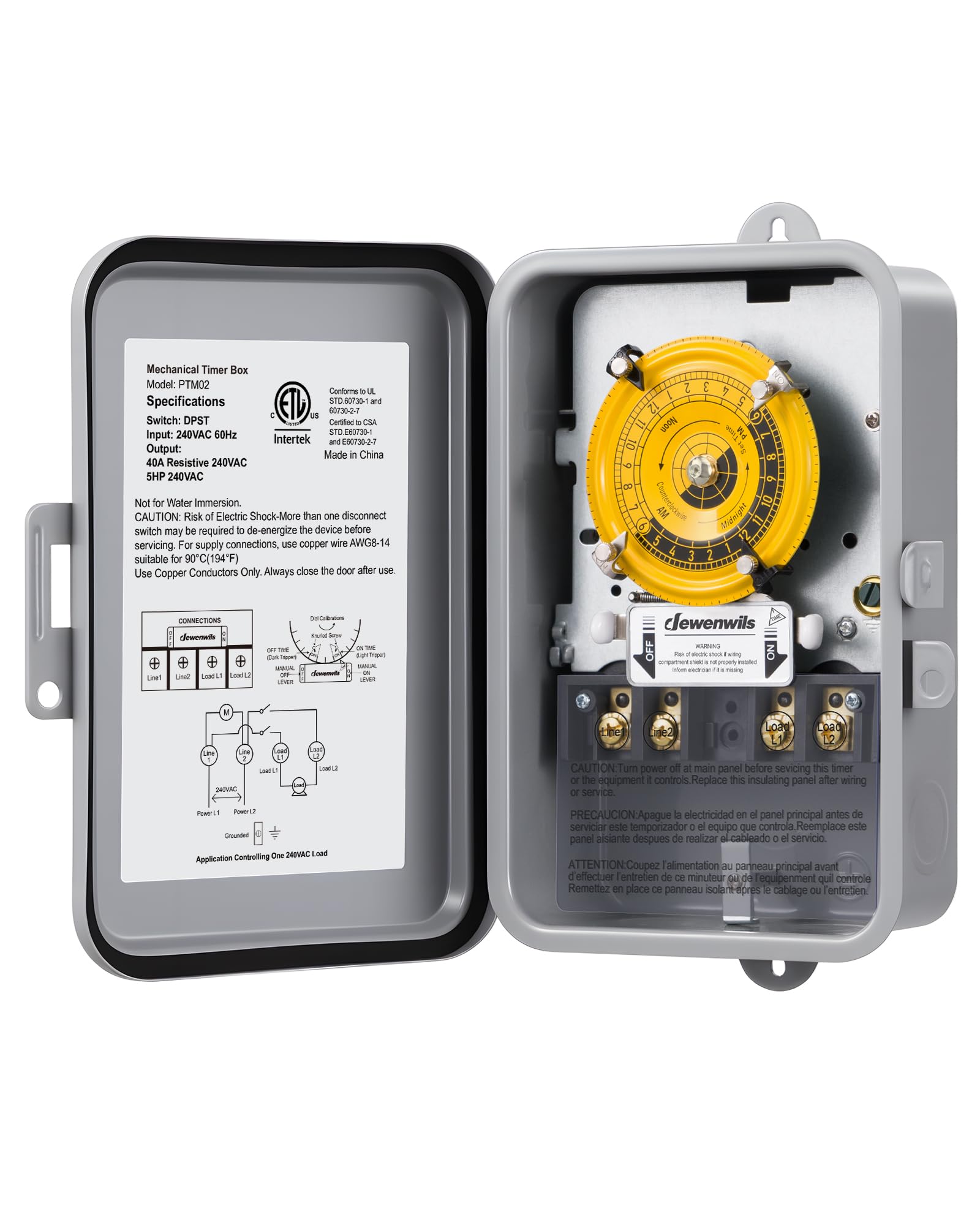 DEWENWILS 24-Hour Mechanical Timer Switch - 208-277VAC DPST, 5HP 40A ...