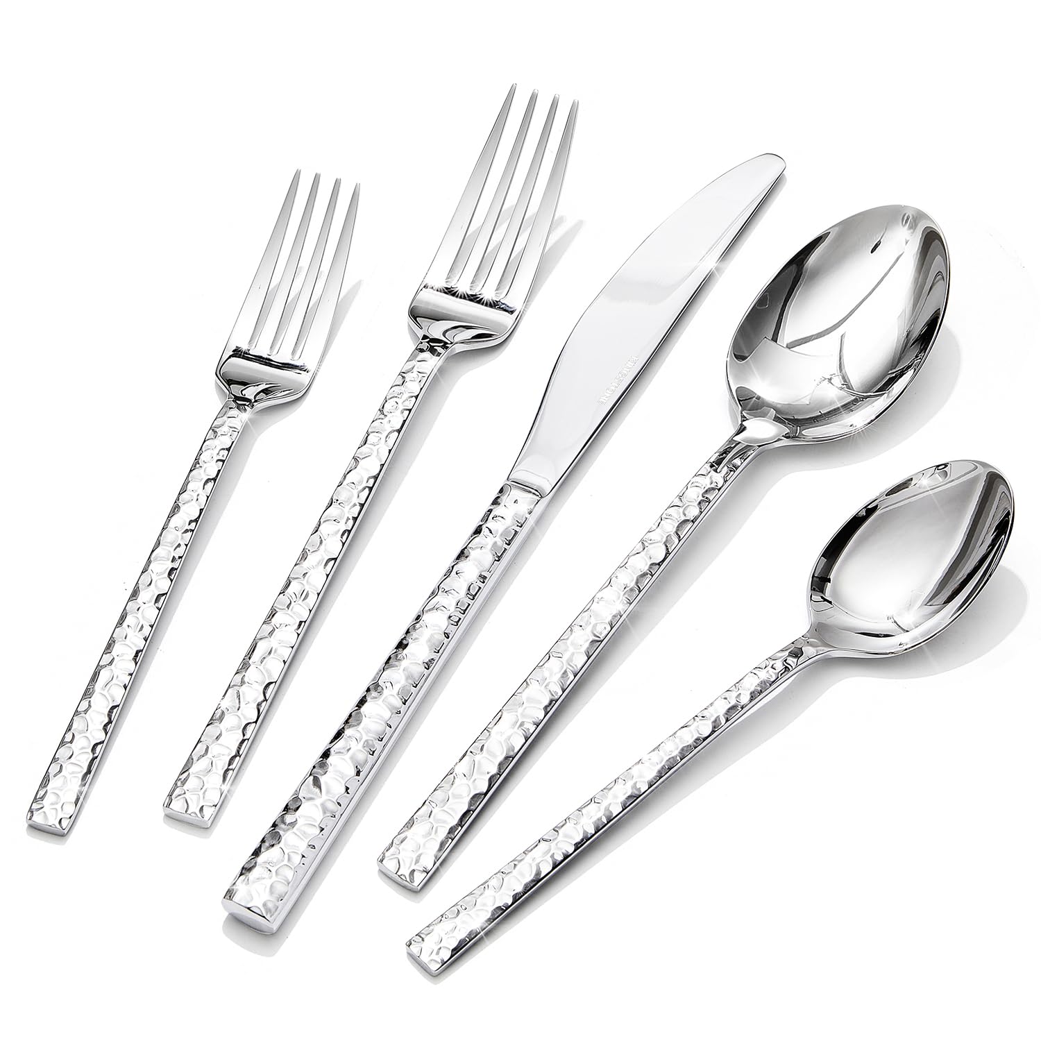KINGSTONE 60 Piece Hammered Silverware Set, 18/10 Stainless Steel ...