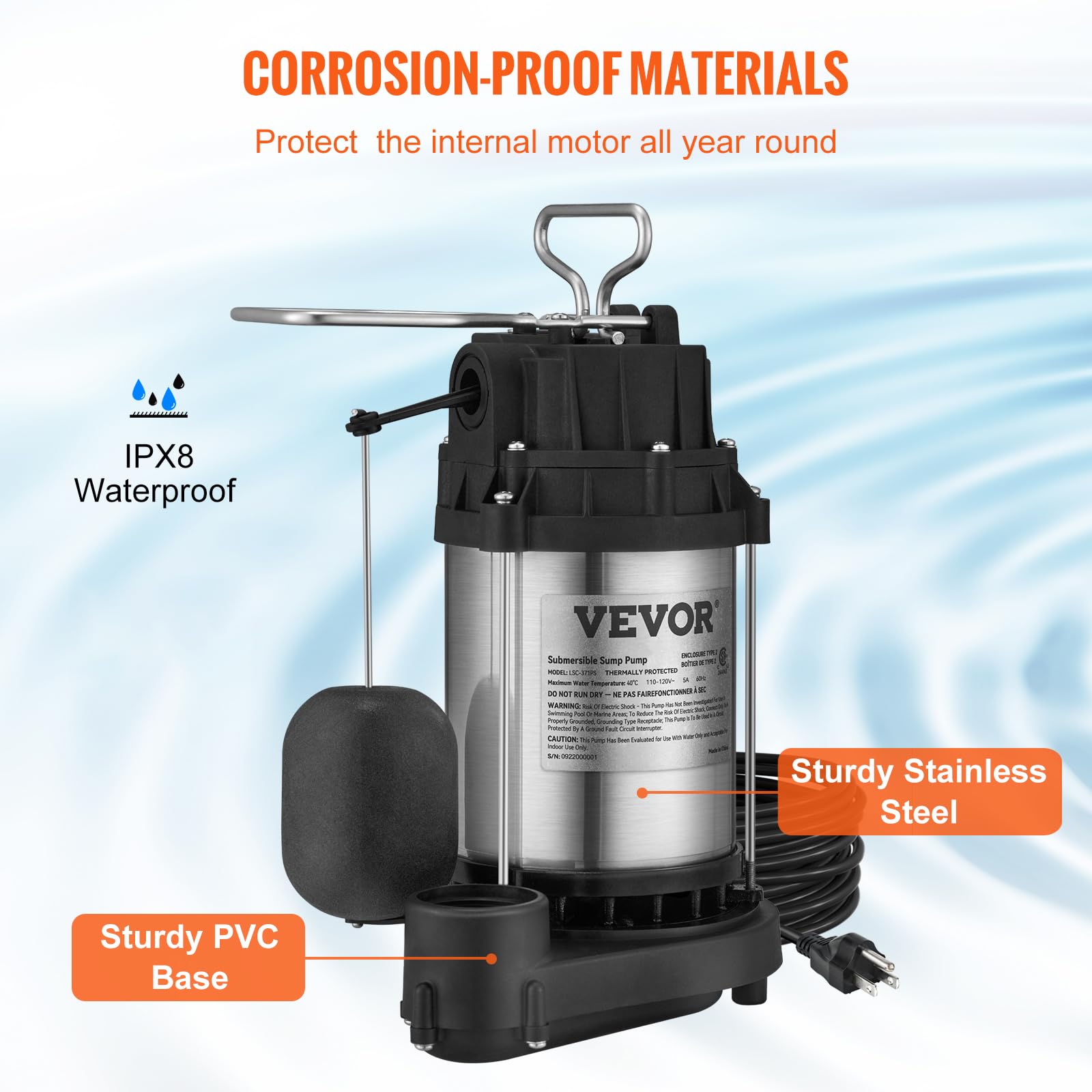 Mua 1/2 HP Sump Pump Submersible, Sump Pump with Stainless Steel ...