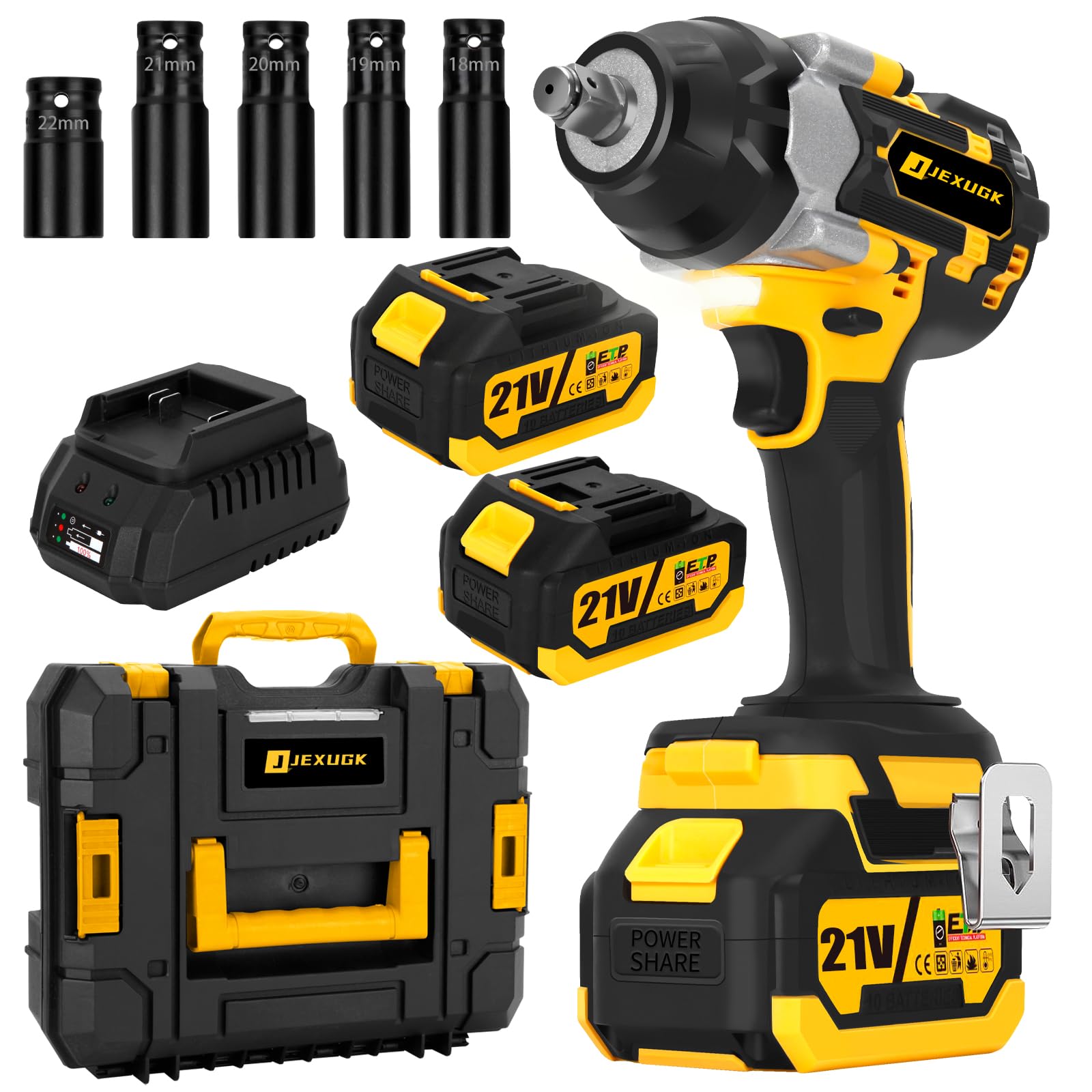 JEXUGK 800N.m Cordless Impact Wrench, 600Ft-lbs 1/2 inch Electric ...