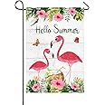 Amazon.com : Hello Summer Flamingo Garden Flag 12x18 Inch Double Sided ...