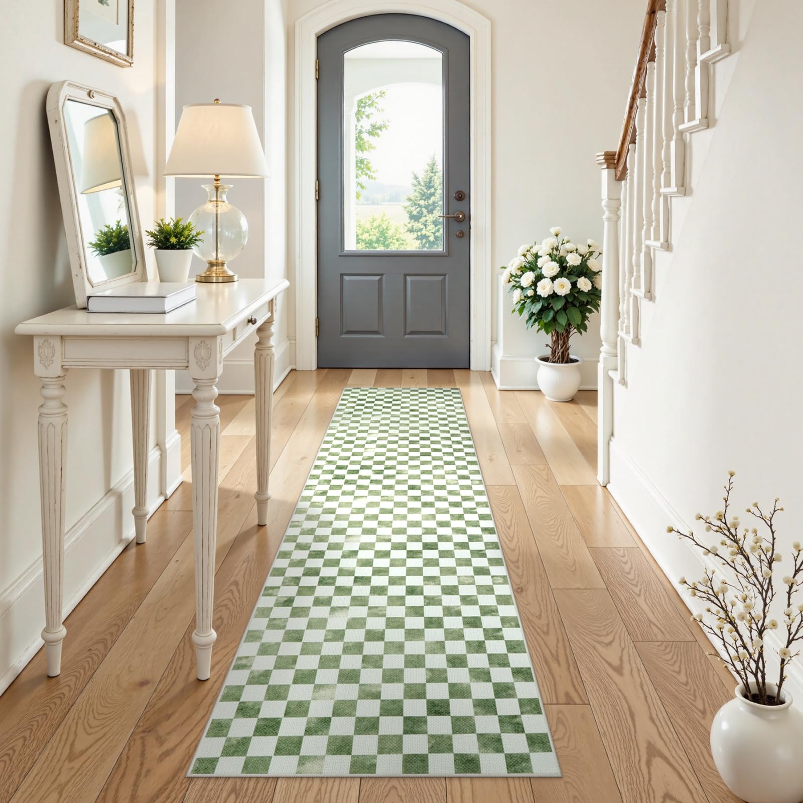 Uphome Indoor Outdoor Ombre Checkered Easy Jute Runners, 2x8 Washable ...