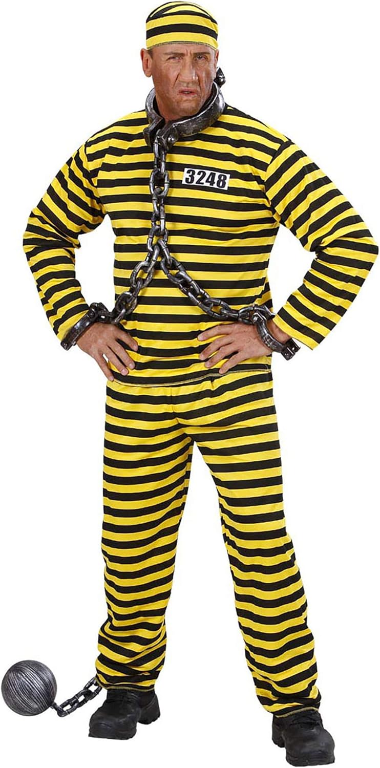 xL Convict – Yellow & Black Costume Extra Large for Prisoner Jail Fancy ...