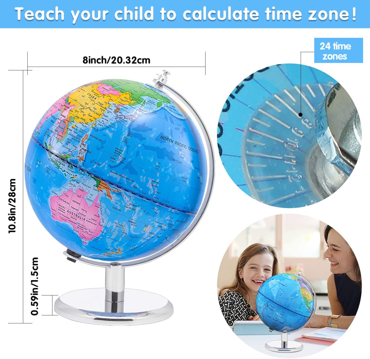 Fun Lites 20 CM LED Illuminated Globe for Kids, Manually Adjusted to ...