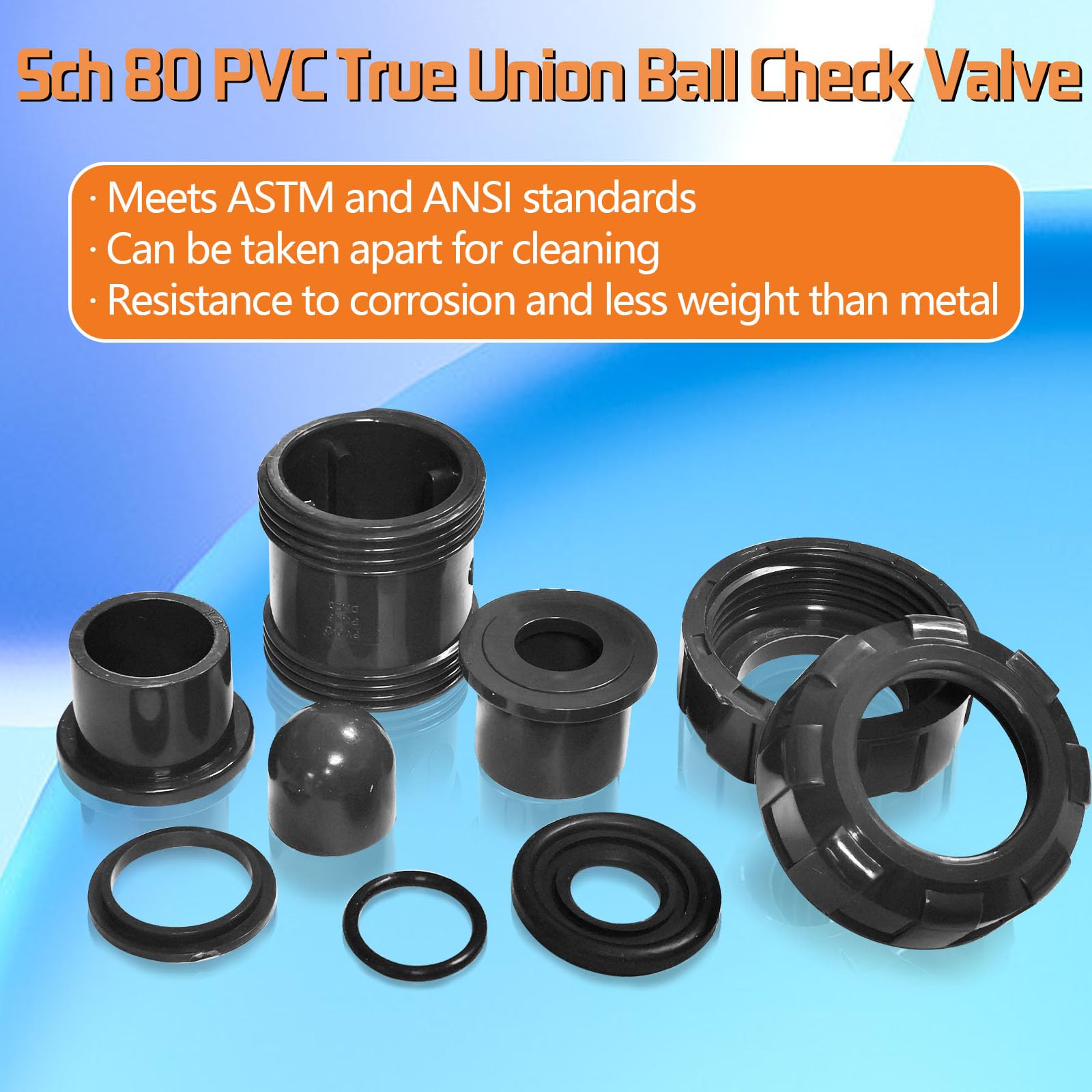 Boltigen 3'' PVC True Union Check Valve, DN80 Slip Swing Full Port ...