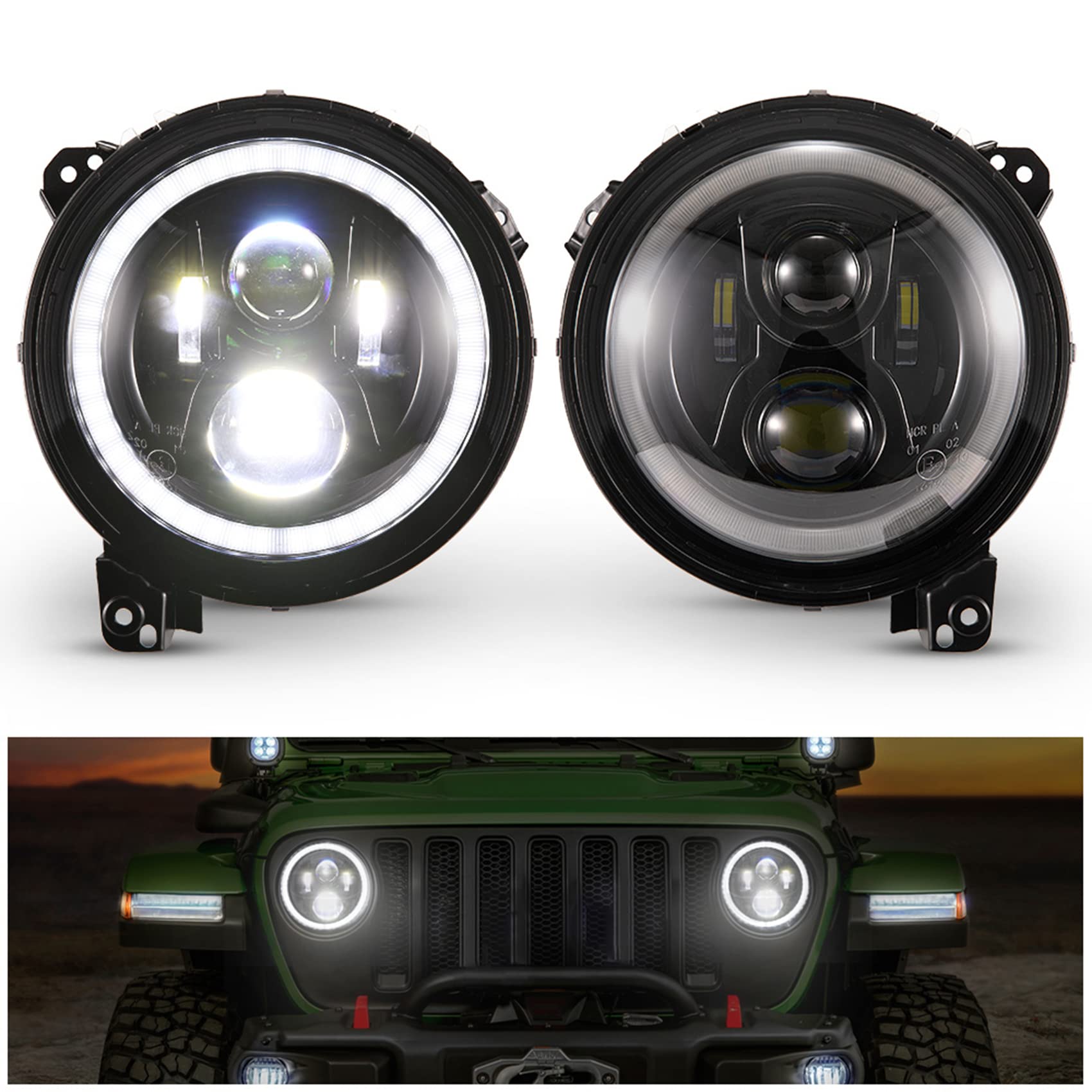 Kiwi Master LED Headlights for Jeep Gladiator JT 2018-2023 Jeep Wrangler JL/4xe Accessories Halo ...