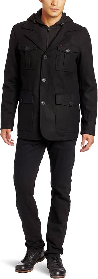 Levi's Men's Melton Four-Pocket Coat with Zip-Out Bib and Hood, Black ...