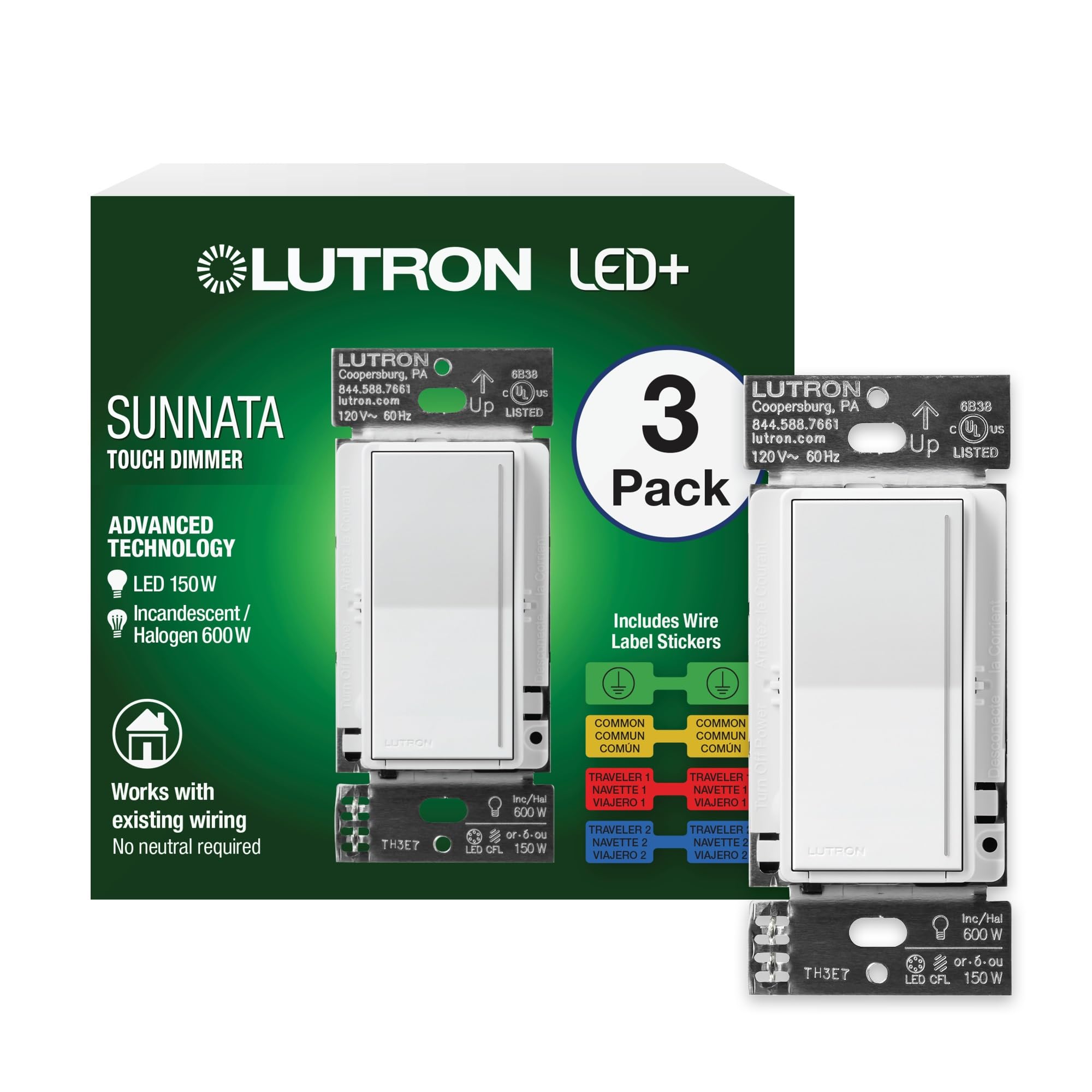 Lutron Sunnata Touch Dimmer Switch with LED+ Advanced Technology | for ...