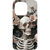 Amazon.com: iPhone 15 Pro Whimsigoth Skeleton - Pink - Black Floral ...