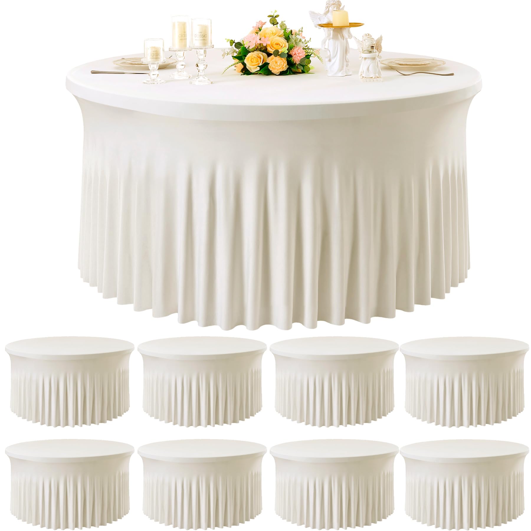 Htper 8 Pack Ivory Spandex Round Tablecloths for 60 inch Table, Wrinkle ...