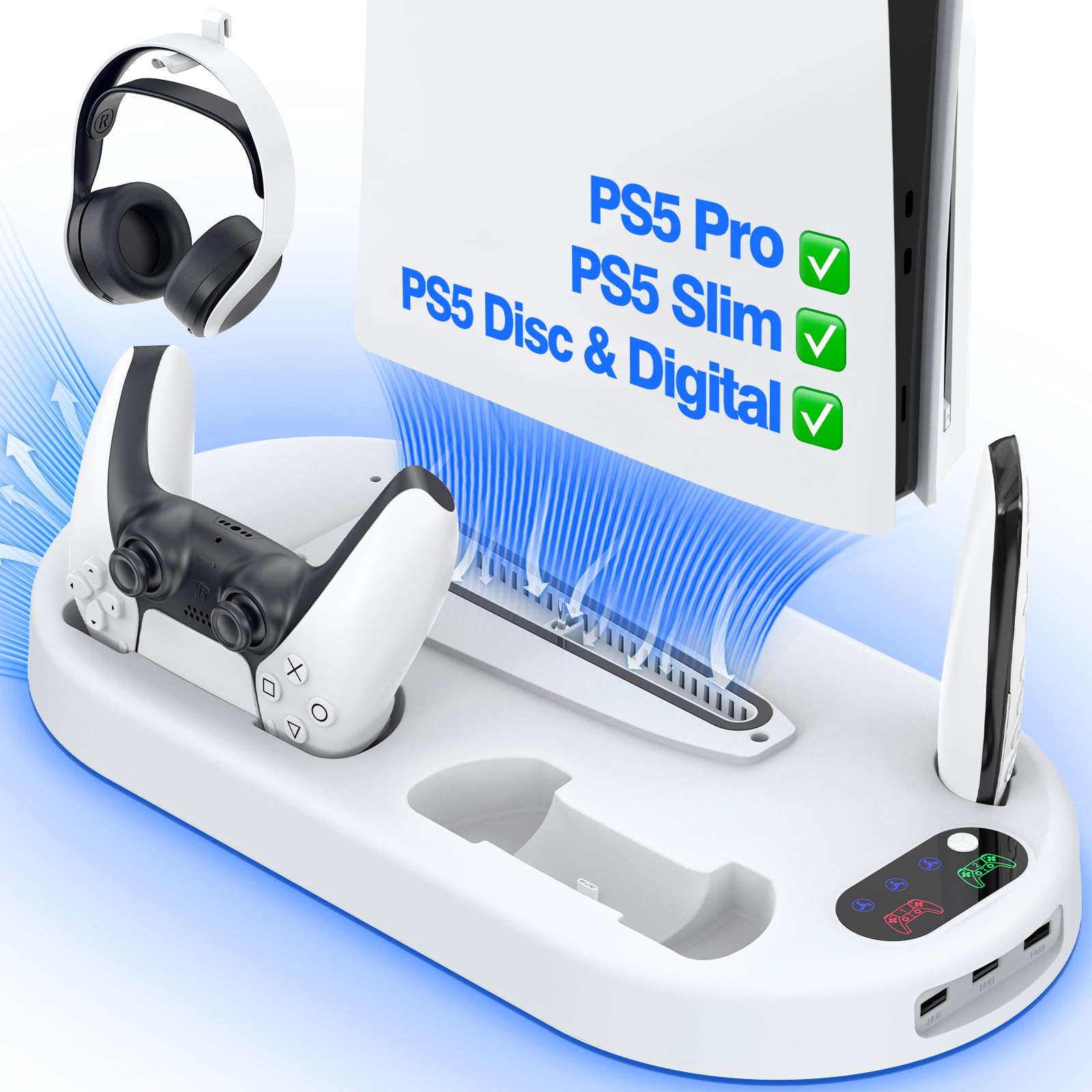 AMZDM Cooling Station PS5 Slim Stand PS5 Pro Cooling Fan with Charging ...