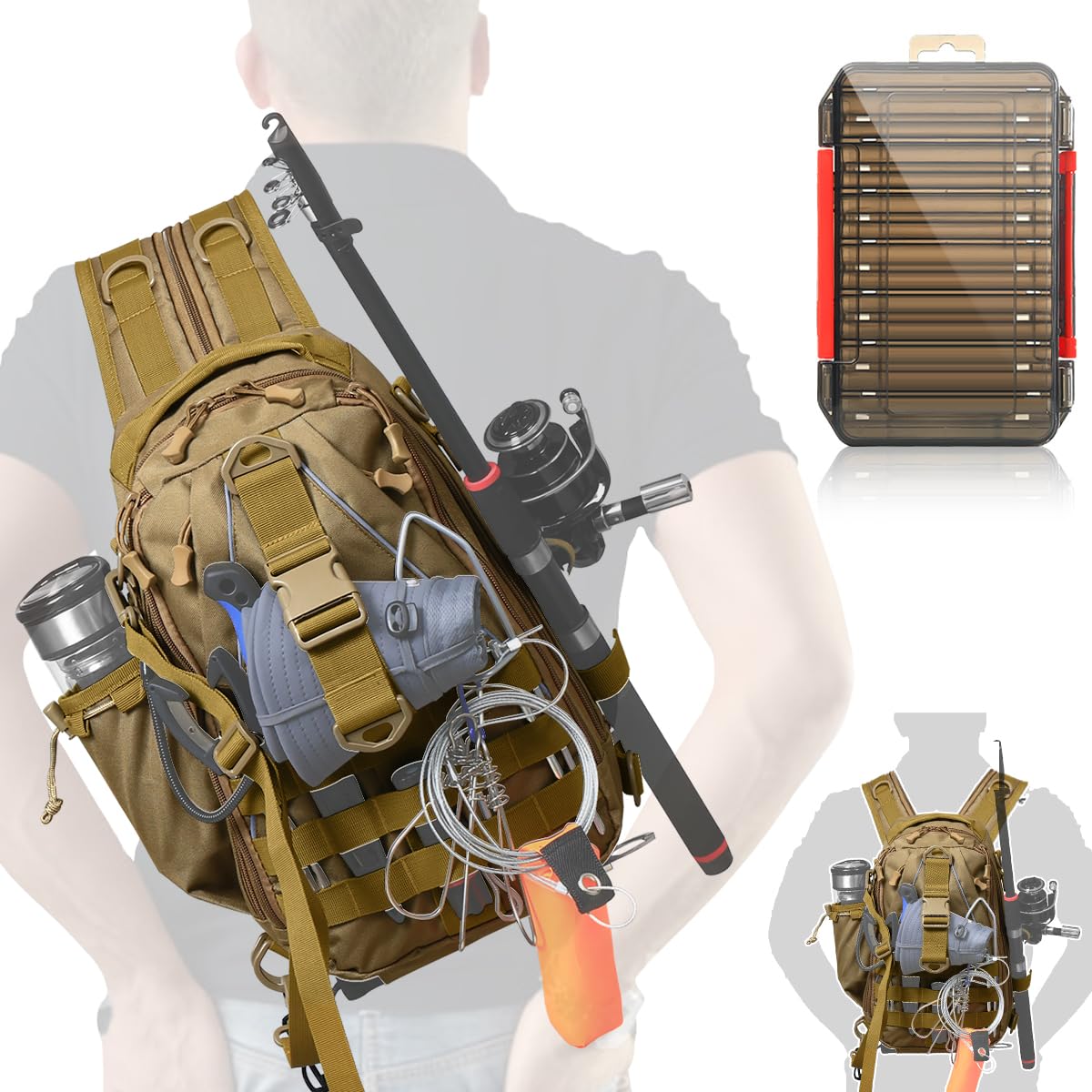 Aertiavty Compact Fishing Tackle Bag with Tackle Box and Rod Holder ...