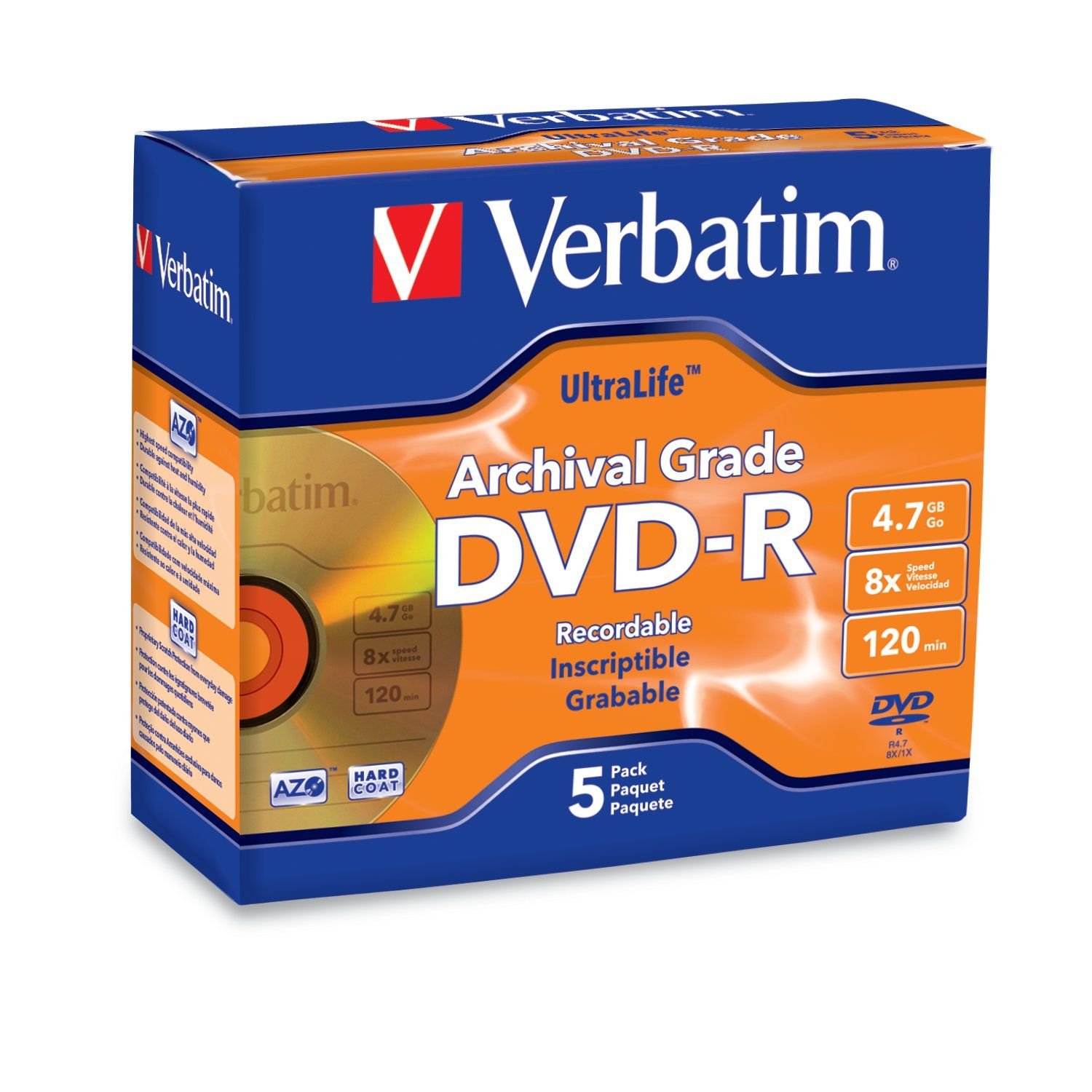Verbatim DVD-R 4.7GB 8X UltraLife Gold Archival Grade Surface & Hard ...