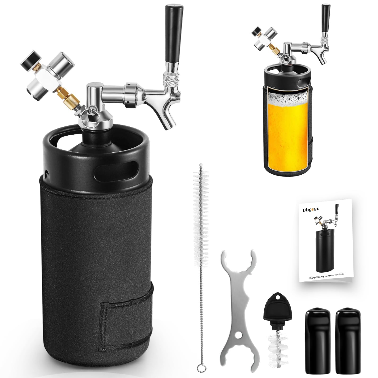 Dbgogo 128 OZ Mini Keg Growler Beer Tap System with Keg Sleeve, 0-60 ...