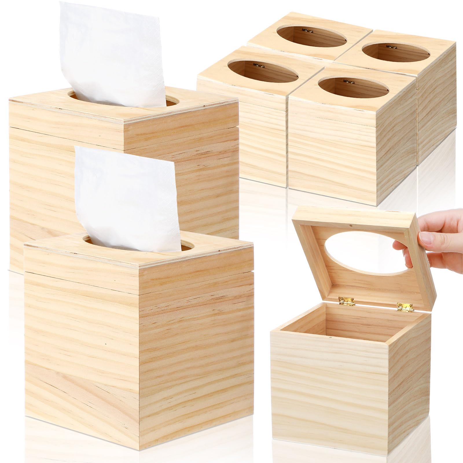 Wonderjune 6 Pcs Wood Tissue Box Cover for DIY Unfinished Wood Box ...