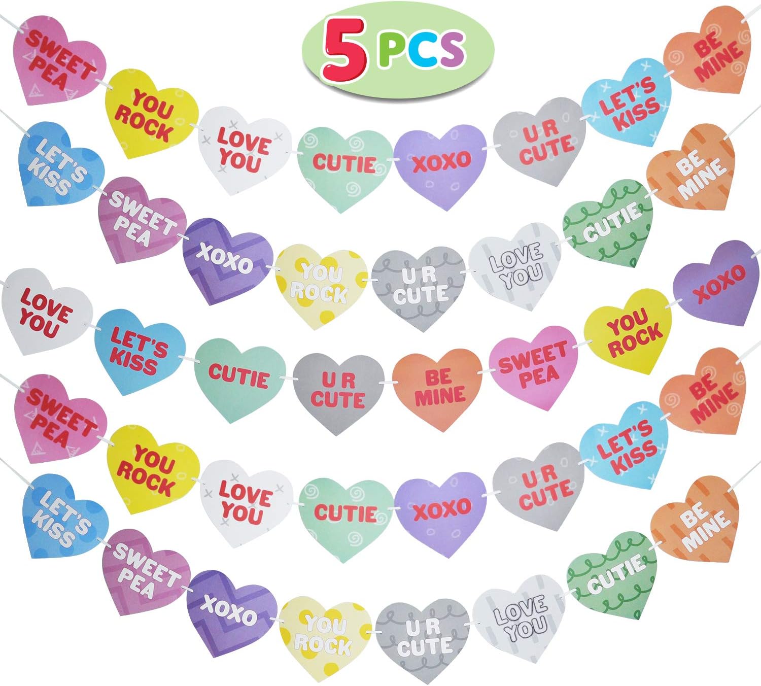 Amazon.com: JOYIN 5 Valentines Day Candy Hearts Garland Banners Pre ...