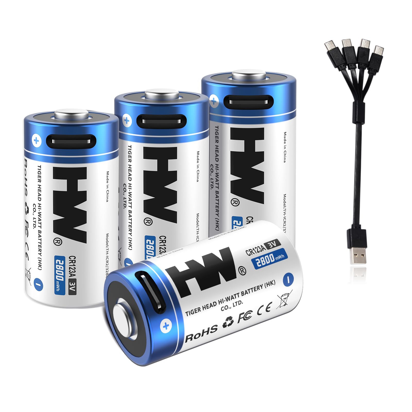 HW CR123A Rechargeable Batteries, [4-Pack] 2800mWh 123 3V Lithium ...