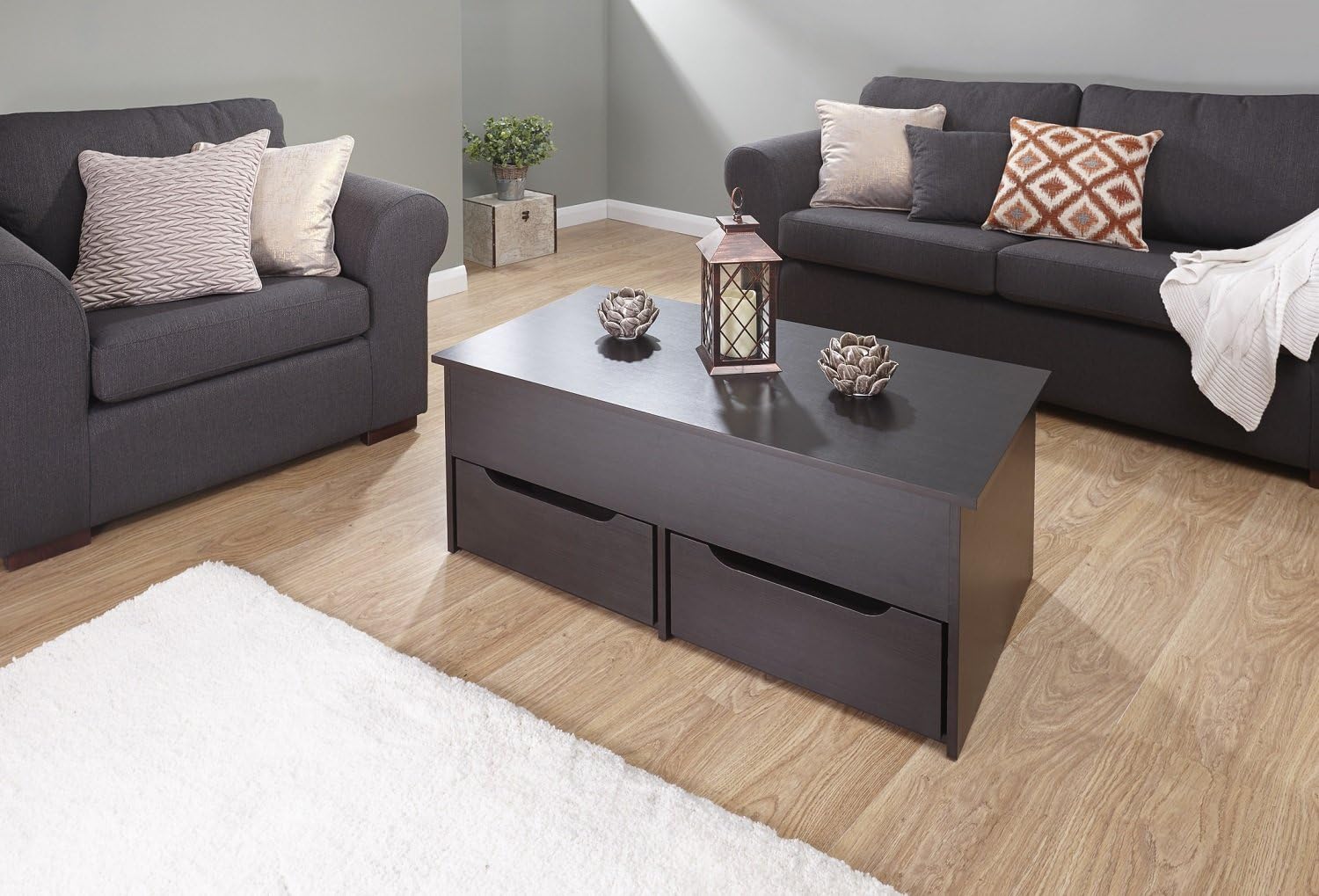 Home Source – Espresso Dark Wood Coffee Table Storage Unit 2 Drawer ...