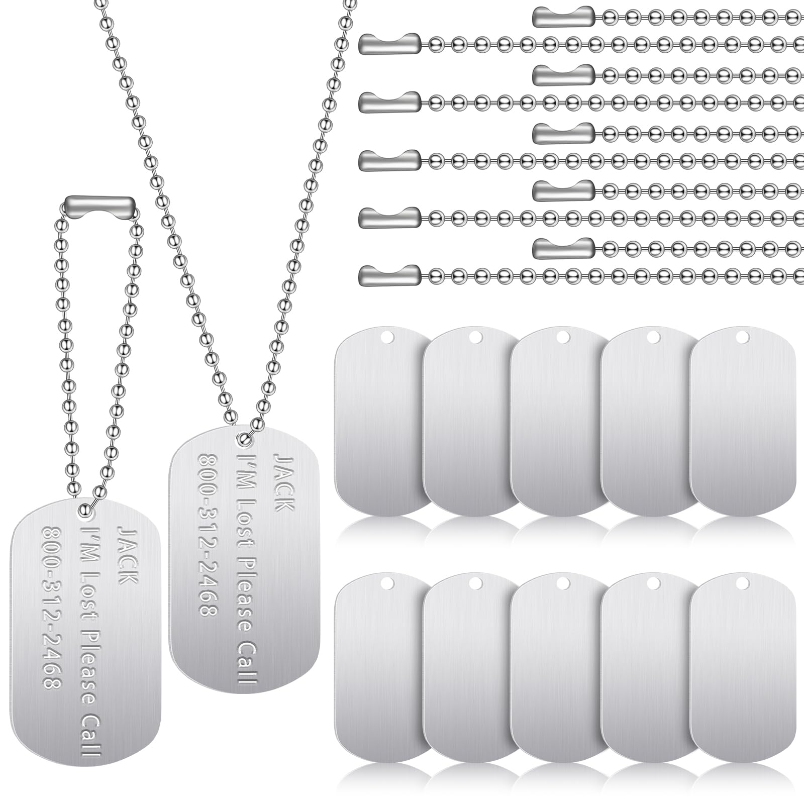 Romooa 20 Pieces Military Dog Tags Set Including 10 Stainless Steel ...