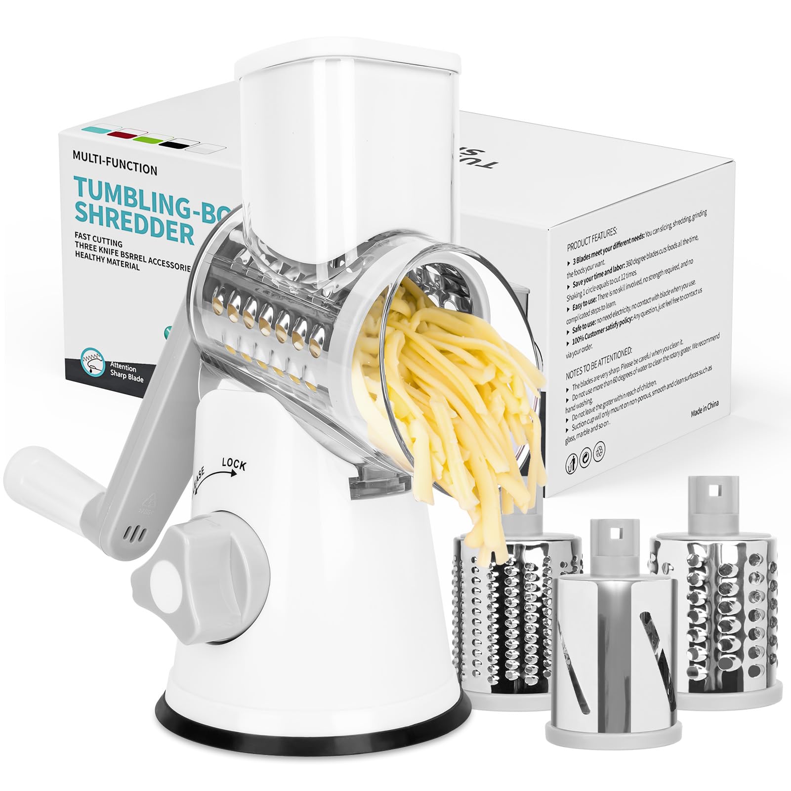 X Home Rotary Cheese Grater Hand Crank, Cheese Shredder with 3 ...